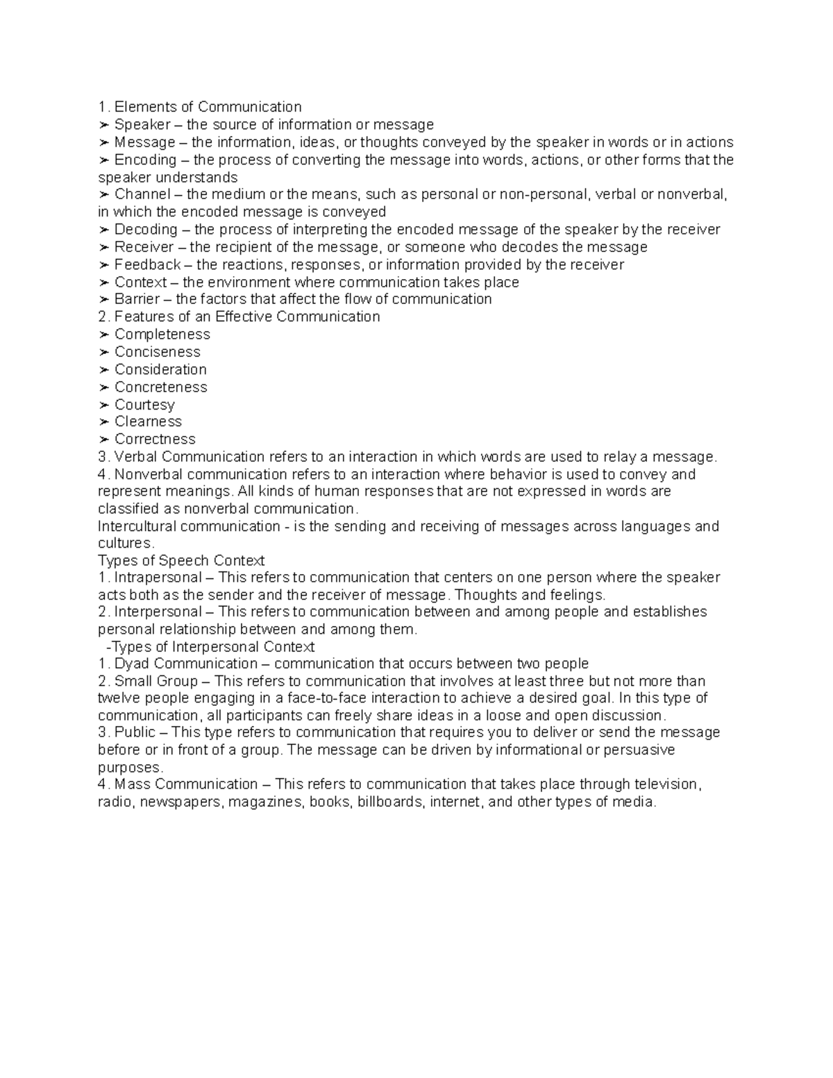 Document - Review - Elements of Communication Speaker – the source of ...