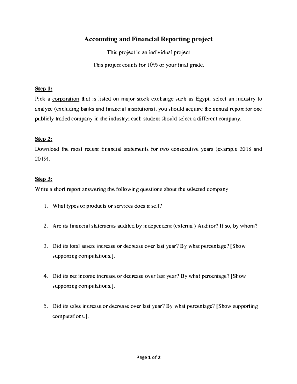 Accounting and Financial Reporting project - Step 1: Pick a corporation ...