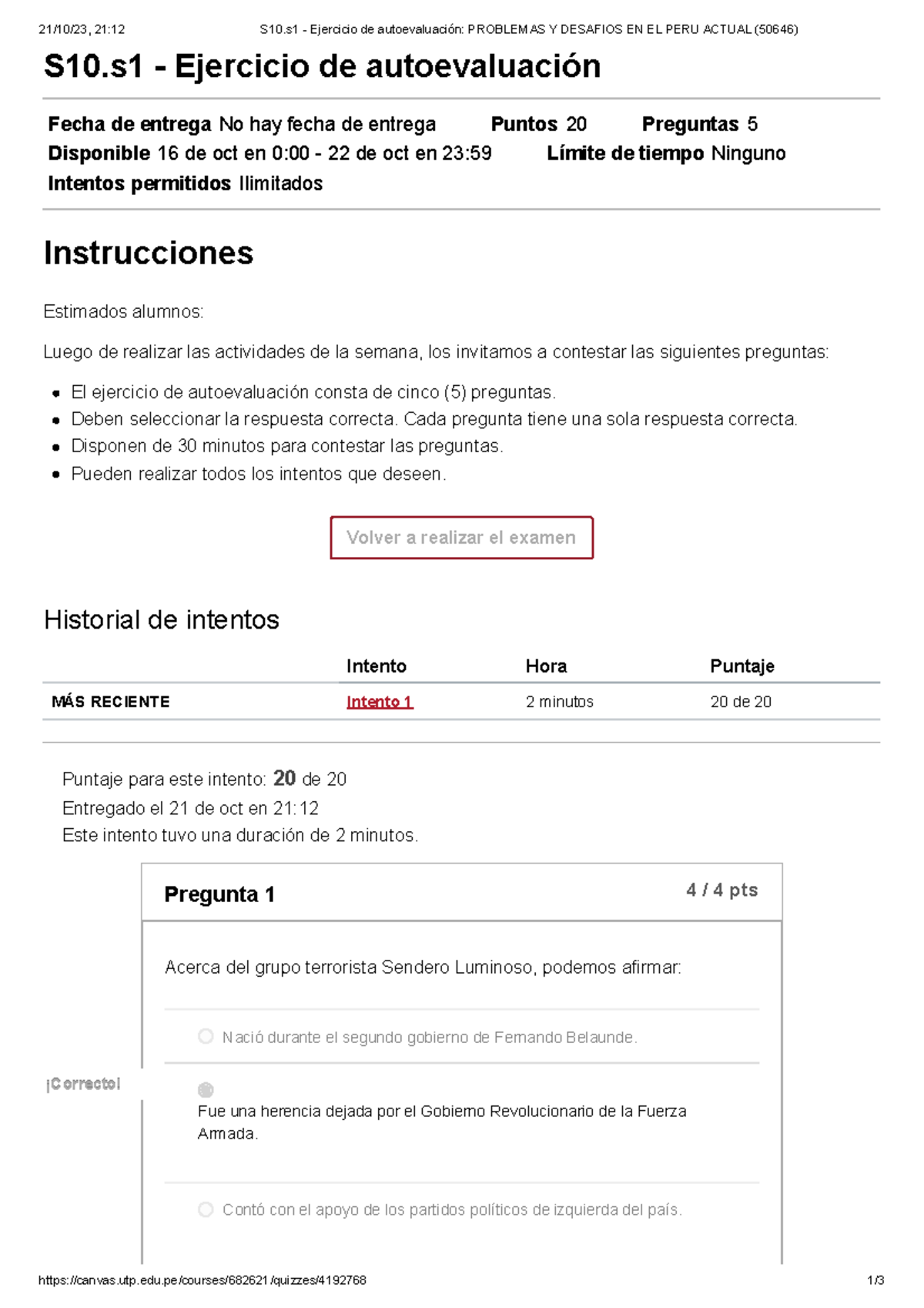S10.s1 - Ejercicio de autoevaluación Problemas Y Desafios EN EL PERU Actual (50646) - 21/10/23 ...