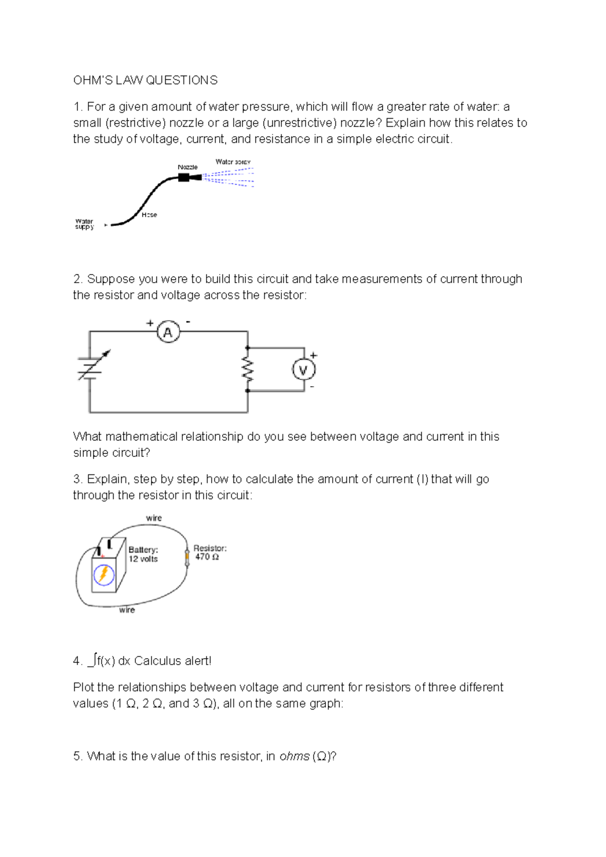 OHM'S LAW Q'Sdocx - ohms law - OHM’S LAW QUESTIONS For a given amount ...