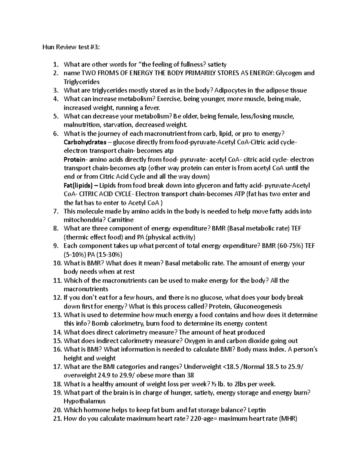 Hun Review test - Lecture notes - Hun Review test #3: What are other ...
