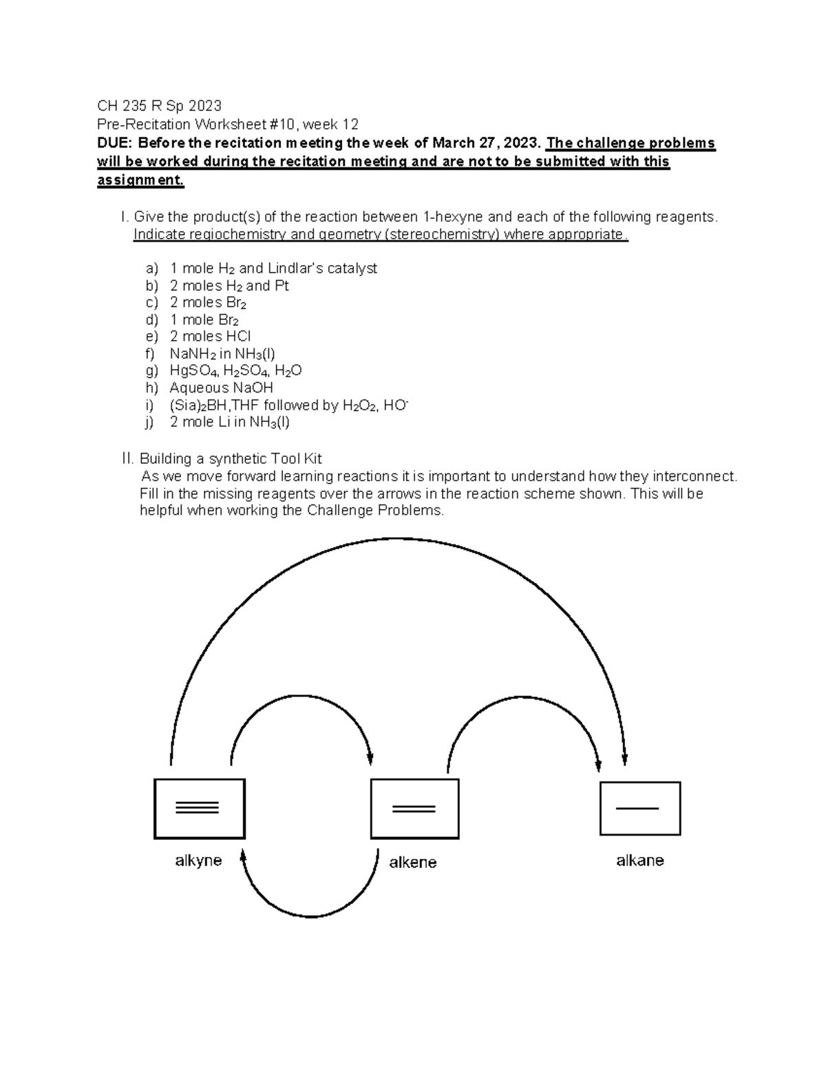 Recitation worksheet week 12 Sp 2023 - CH 235 R Sp 2023 Pre-Recitation ...