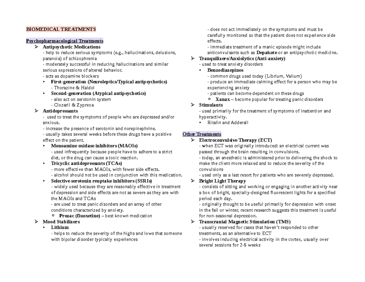 Treatments of Psychological Disorders - BIOMEDICAL TREATMENTS ...
