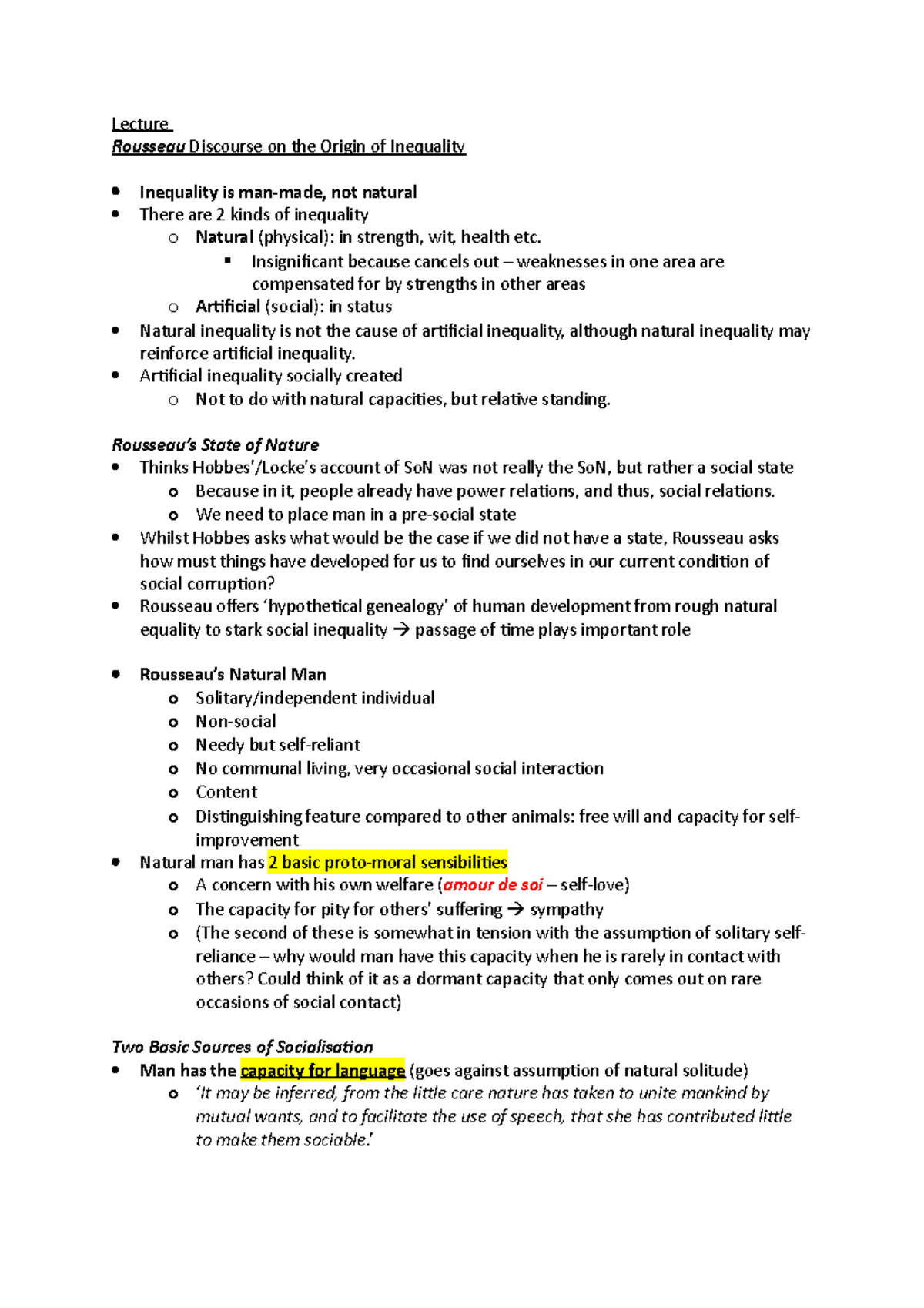 Rousseau Revision Guide - Lecture Rousseau Discourse on the Origin of ...