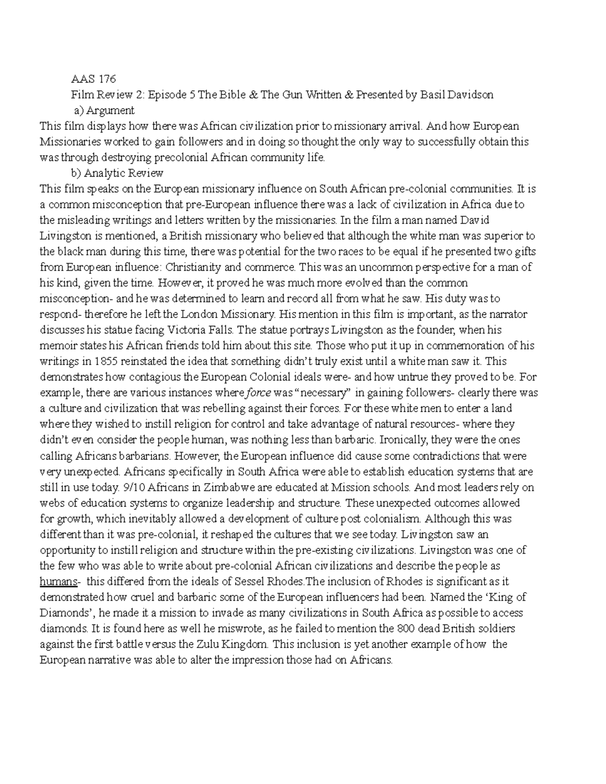 AAS 176 Film Review 2 - AAS 176 Film Review 2: Episode 5 The Bible ...