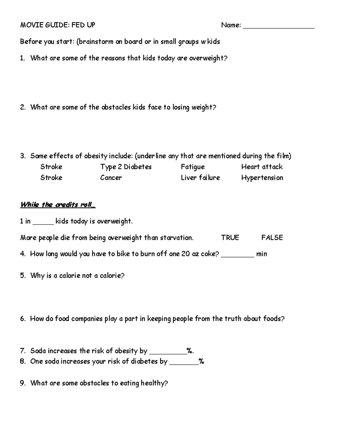 Movie Guide Fedup-1 - MOVIE GUIDE: FED UP Name ...