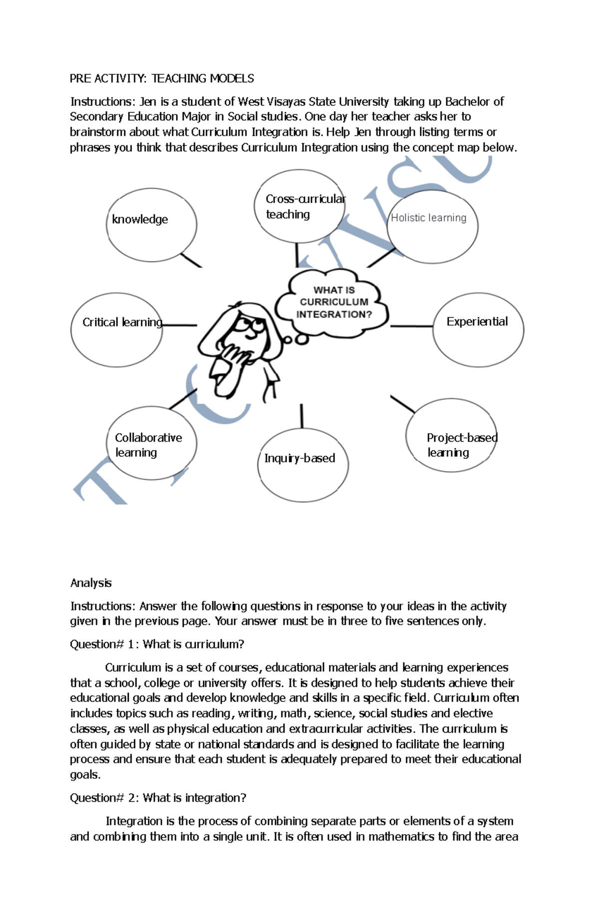 SST-205 - PRE ACTIVITY: TEACHING MODELS Instructions: Jen is a student ...