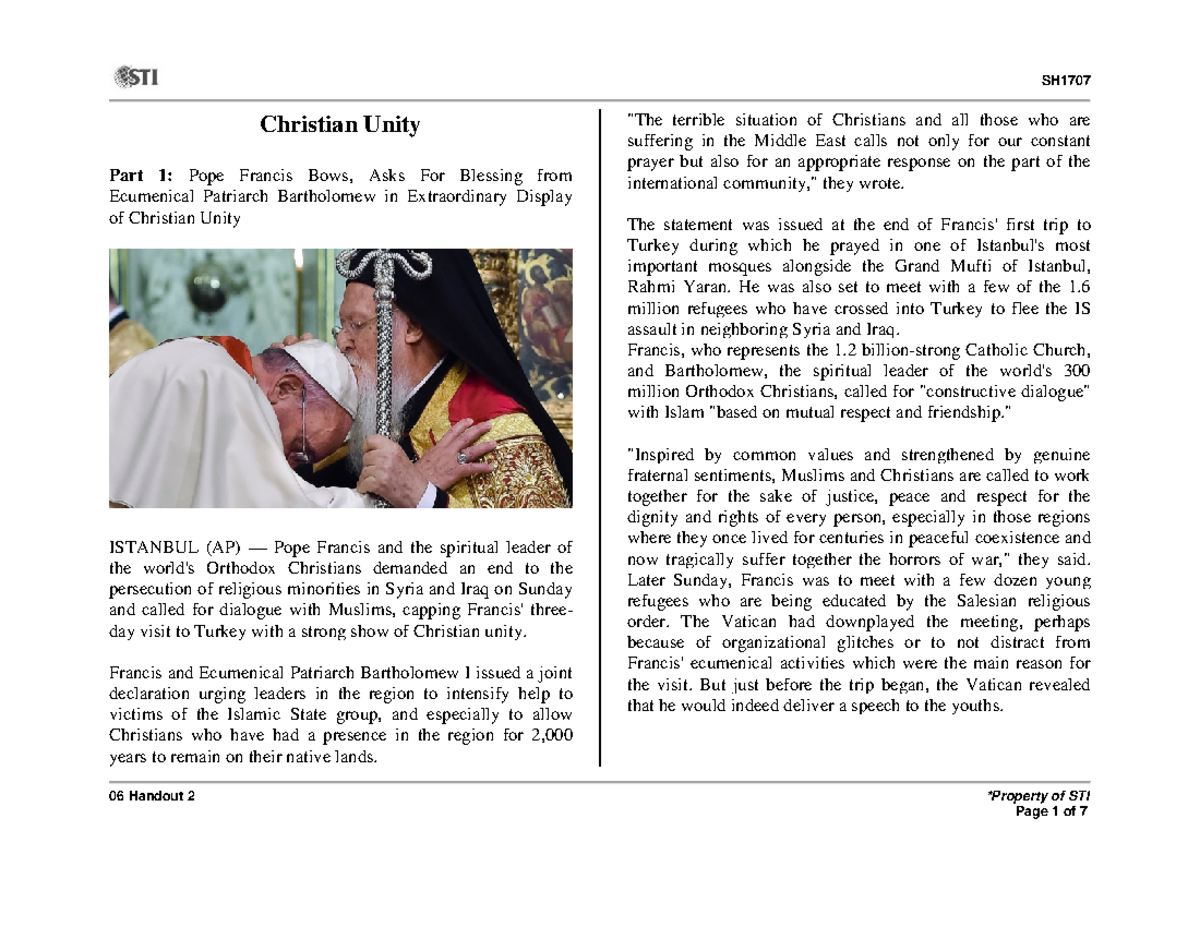 Christian Unity - Introduction to World Religions and Belief Systems ...