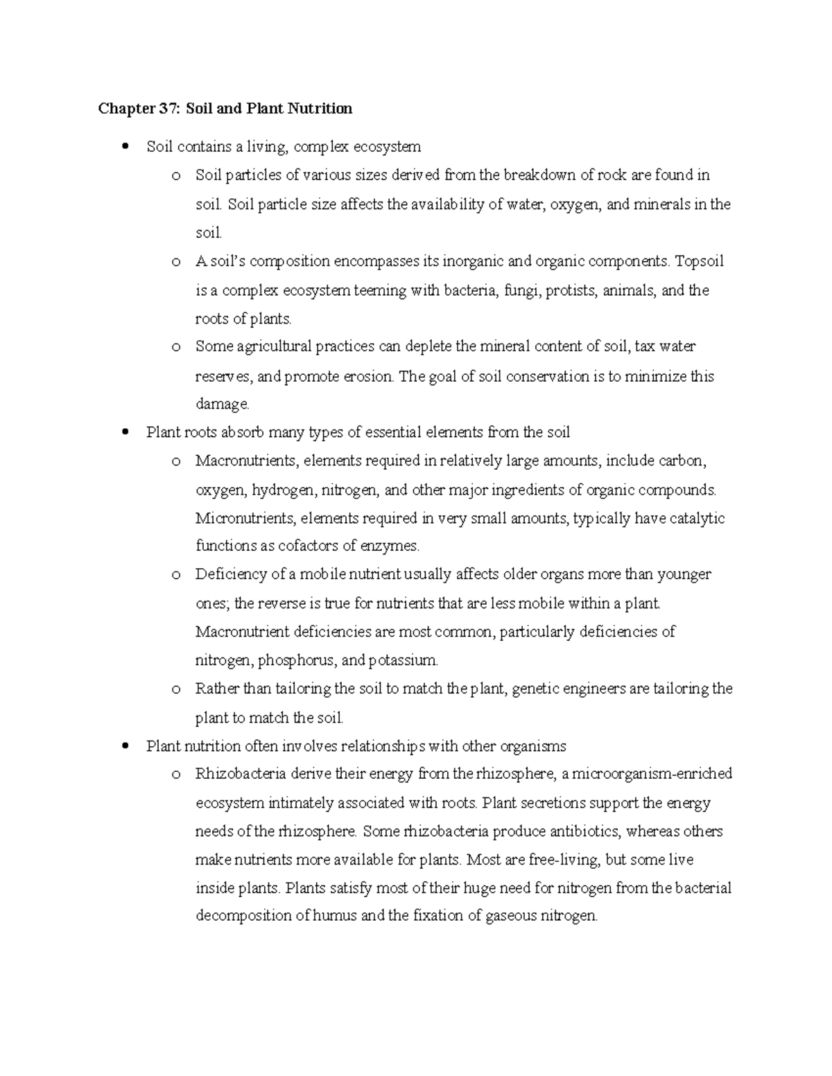 Biology Chapter 37 - Chapter 37: Soil and Plant Nutrition Soil contains ...