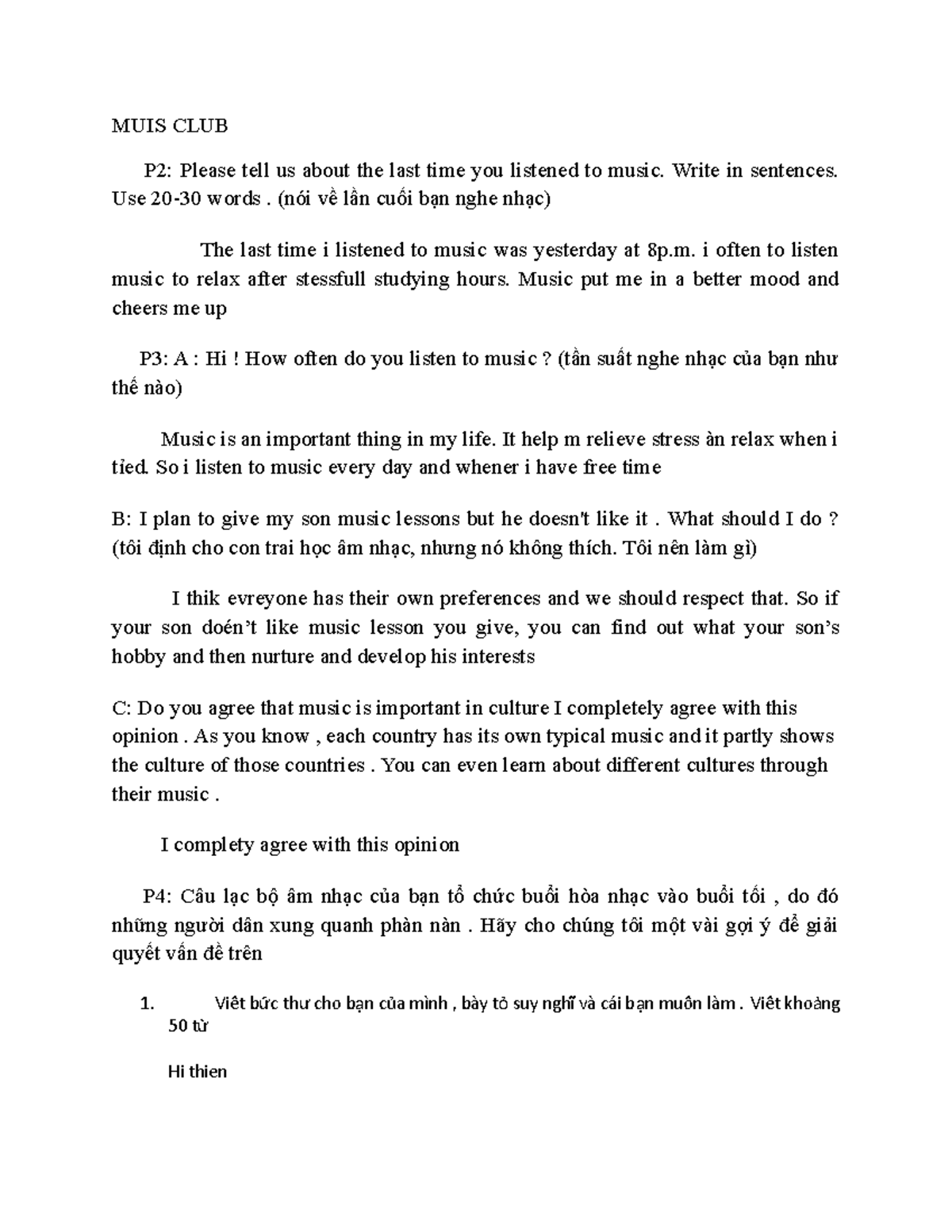 Wrtting - fbgb btgv tg - MUIS CLUB P2: Please tell us about the last ...