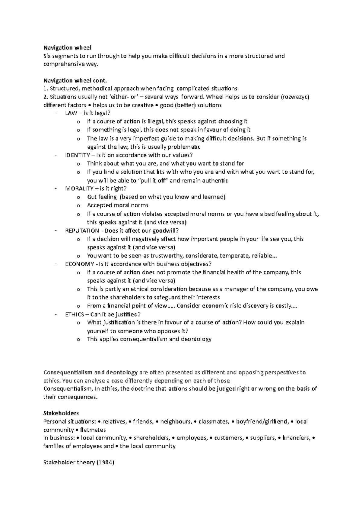 Navigation wheel and Consequentialism - Navigation wheel Six segments ...