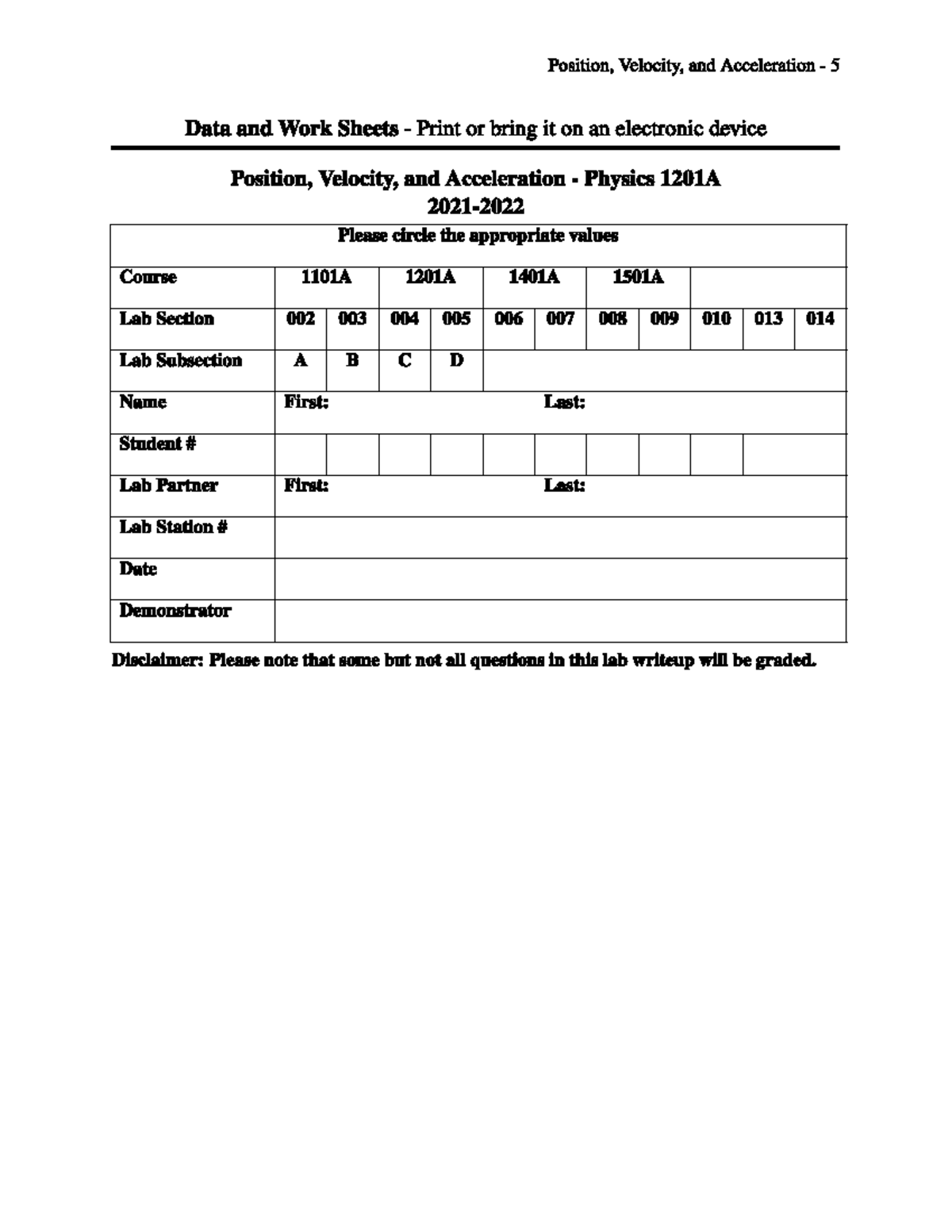 Position Velocity Aceleration worksheet Sept 18 2021 - MATH-1175 - Studocu