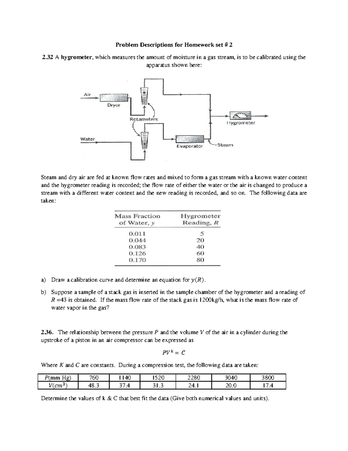 HW set # 2 - Homework problems - Problem Descriptions for Homework set # 2 2 A hygrometer, which ...