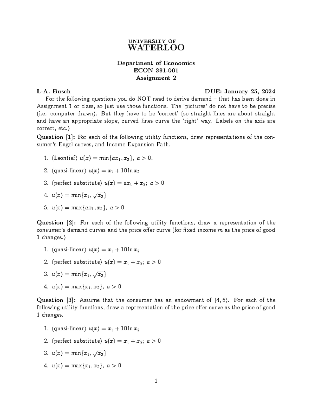 Ass2 - Assigment2 for Econ 391 - UNIVERSITY OF WATERLOO Department of ...
