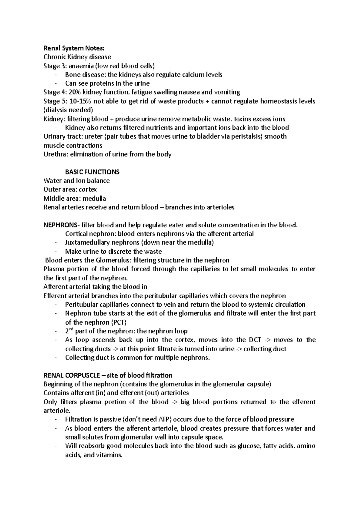 Renal system notes - Key points from lectures - Renal System Notes ...