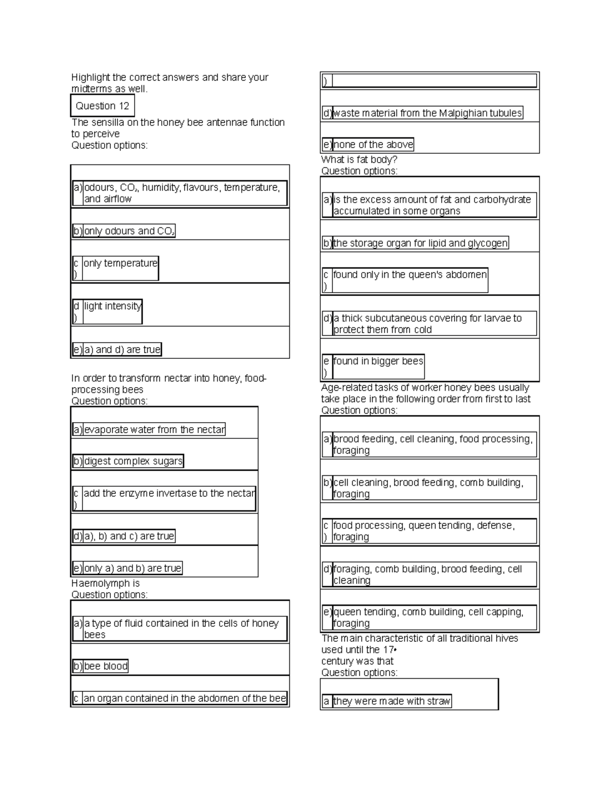 ENVS midterm questions 2 - Highlight the correct answers and share your midterms as well ...