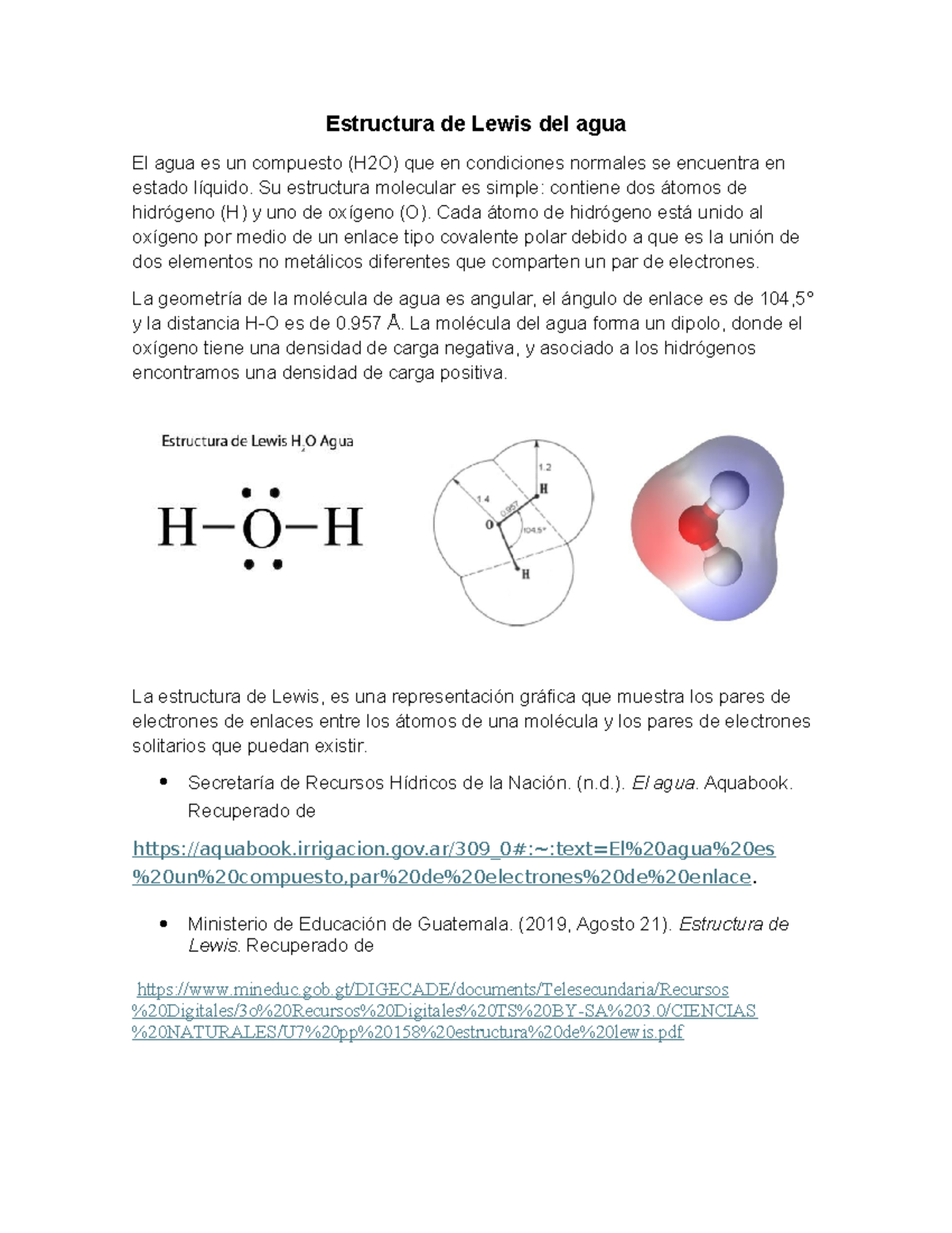 Estructura de Lewis del agua - Su estructura molecular es simple ...