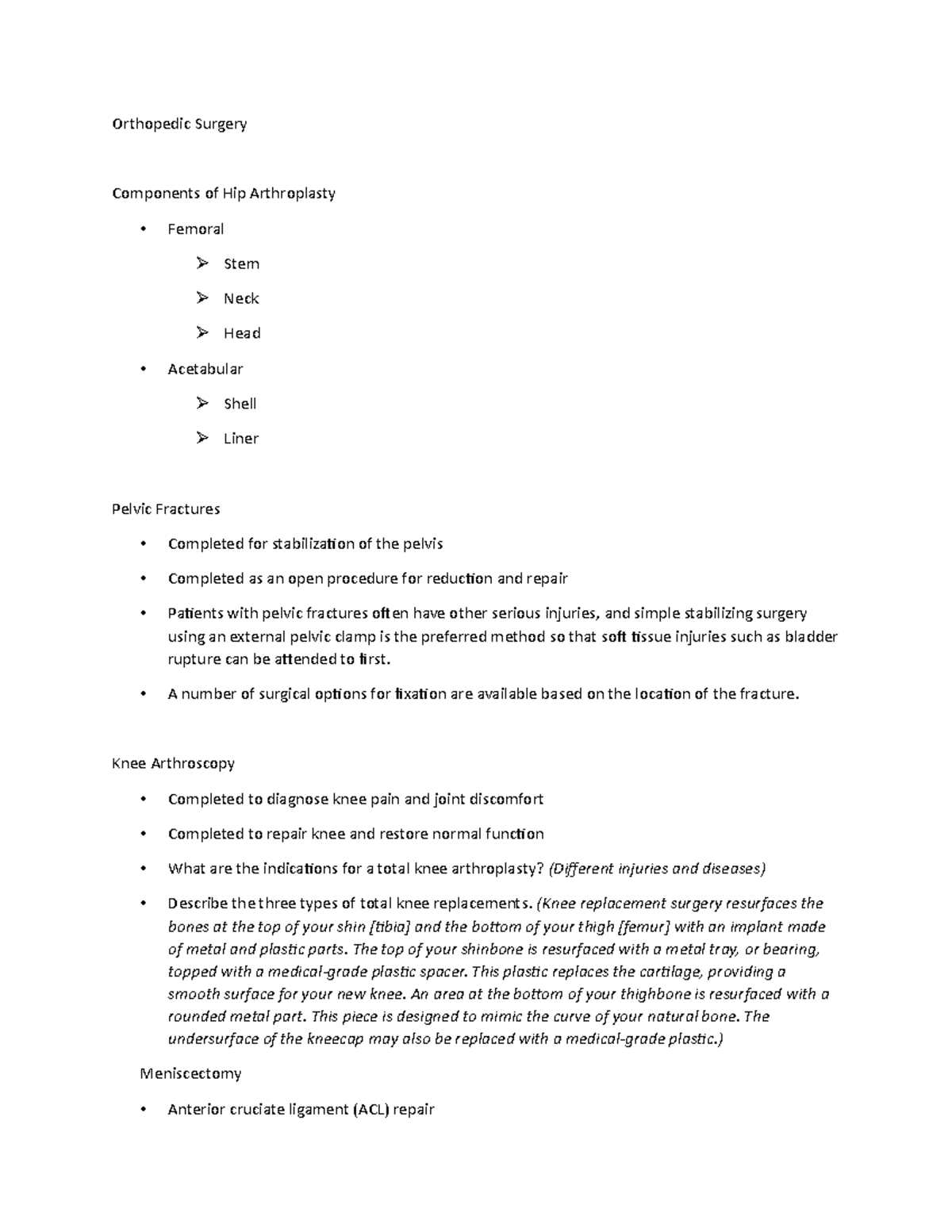 Lecture Notes 17 - Orthopedic Surgery Components of Hip Arthroplasty ...