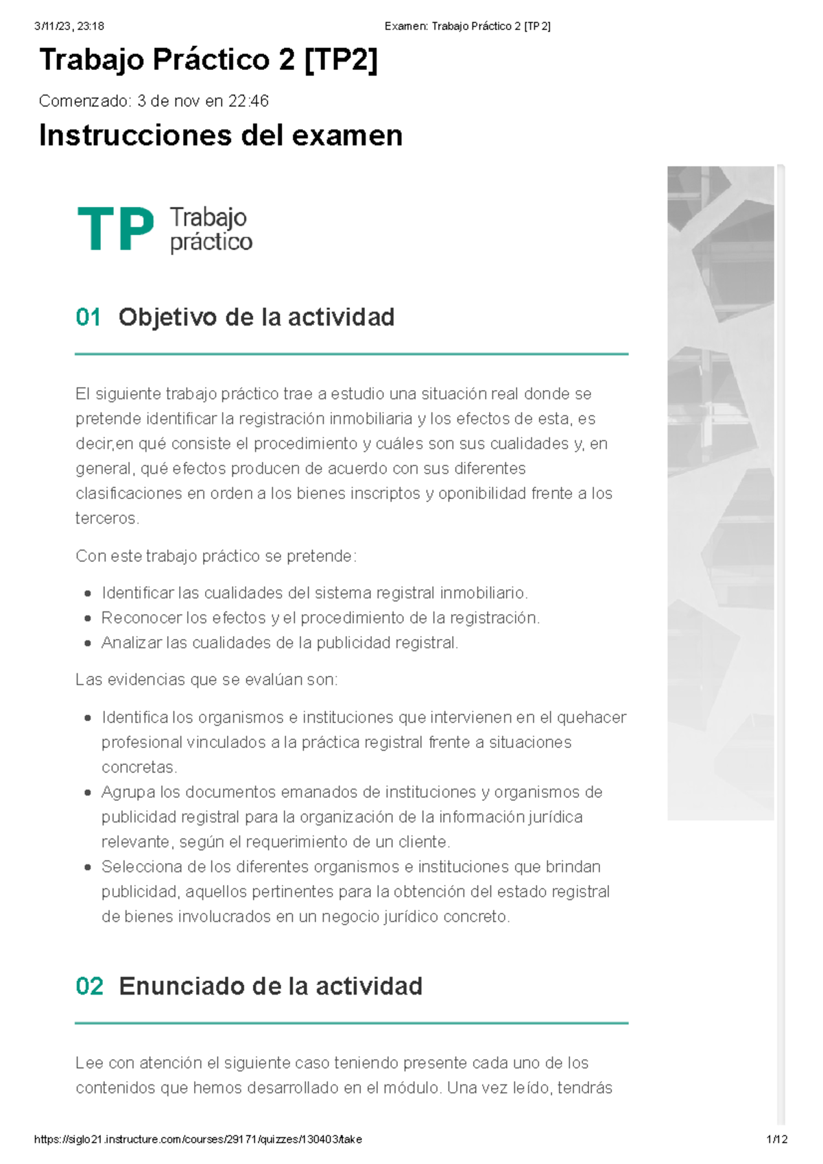 TP2 2da 75% - Practica Profesional Registral - Trabajo Práctico 2 [TP2] Comenzado: 3 de nov en ...