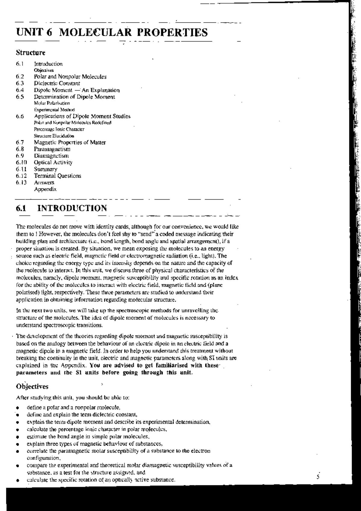 Unit-6 - Study notes - UNIT 6 MOLECULAR PROPERTIES Structure 6 ...