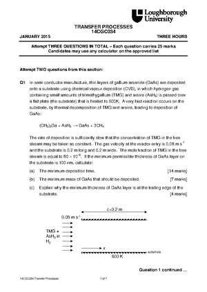 Transfer Processes Exam questions - I Loughbomugh University TRANSFER ...
