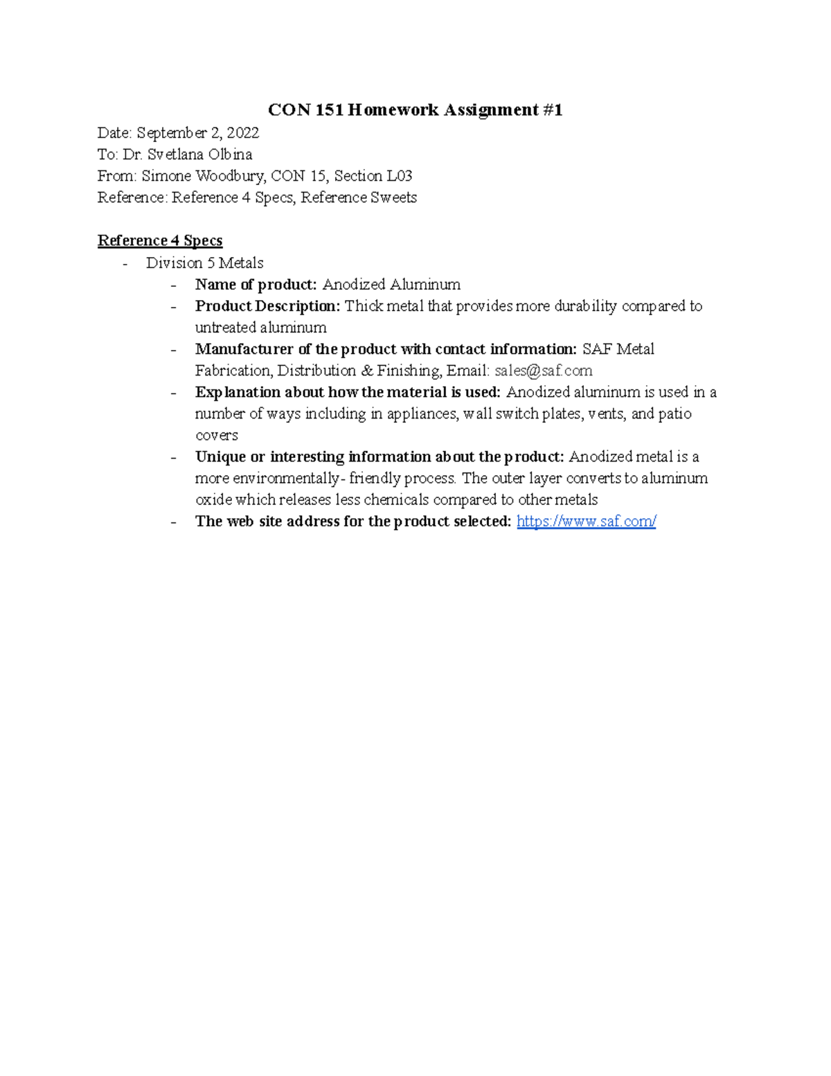 Homework 1 - CON 151 Homework Assignment Date: September 2, 2022 To: Dr ...