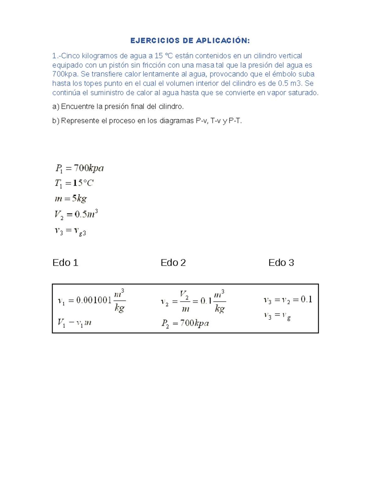 Tarea- Termodinamica - repaso - EJERCICIOS DE APLICACIÓN: 1.-Cinco ...