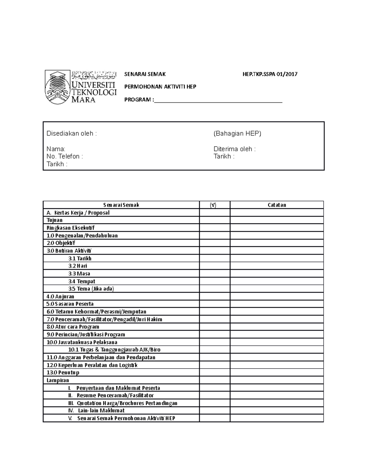 Format kertas kerja - SENARAI SEMAK HEP.TKP 01/ PERMOHONAN AKTIVITI HEP ...