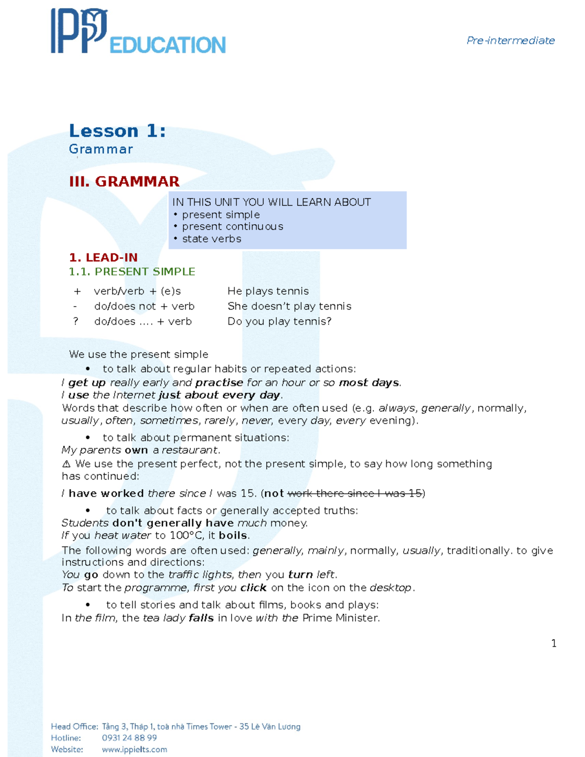 Final UNIT 1 7 - mar - Lesson 1: Grammar III. GRAMMAR IN THIS UNIT YOU ...