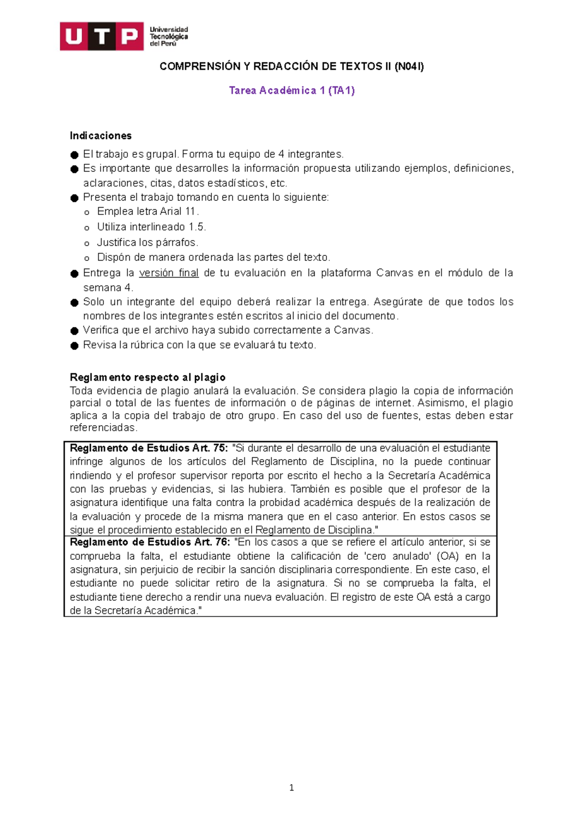 S03 - S04 - Tarea Académica 1 (TA1) formato - COMPRENSIÓN Y REDACCIÓN DE TEXTOS II (N04I) Tarea ...