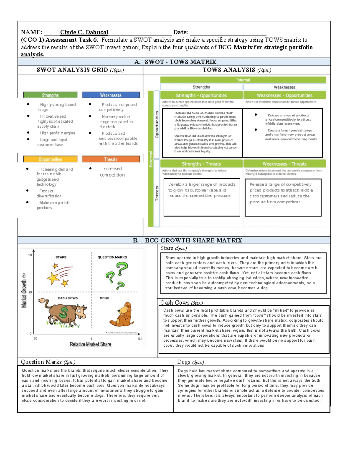 Assessment 6 - Strat MGT - NAME: Clyde C. Dabucol_______________ Date ...
