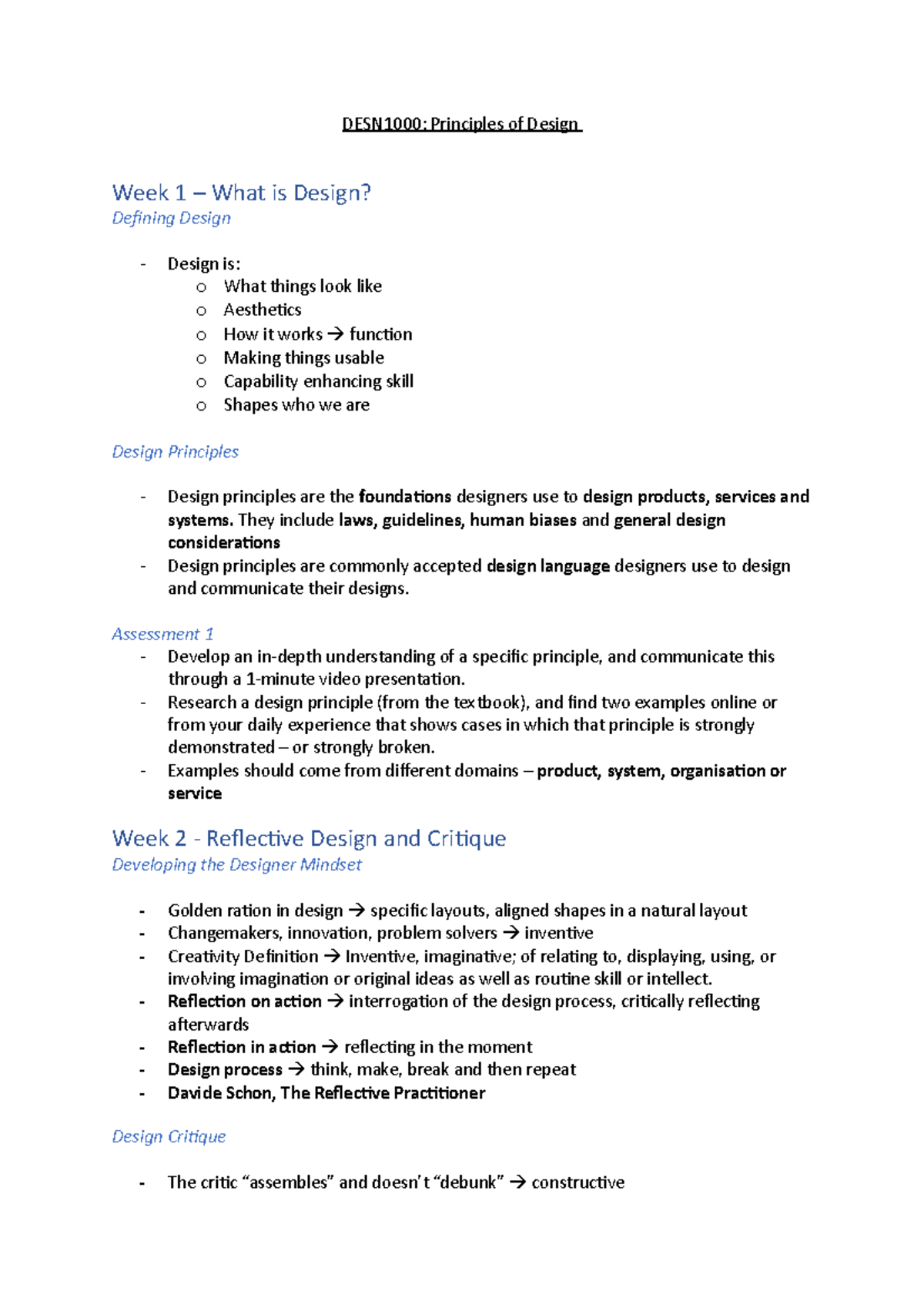 Lecture - notes - DESN1000: Principles of Design Week 1 – What is ...