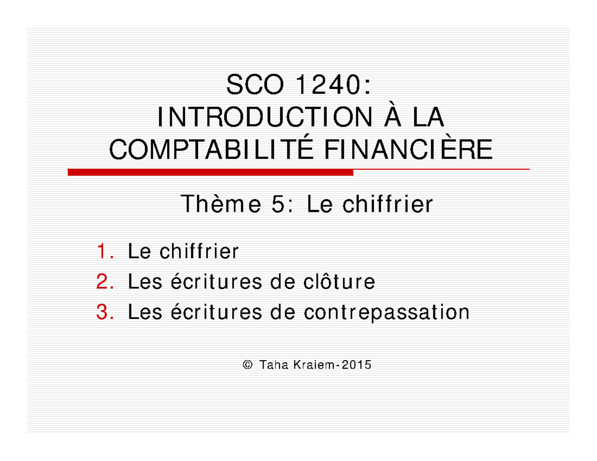 A-2015-Séance-11-Le chiffrier-Notes de cours - SCO 1240: I NTRODUCTI ON ...