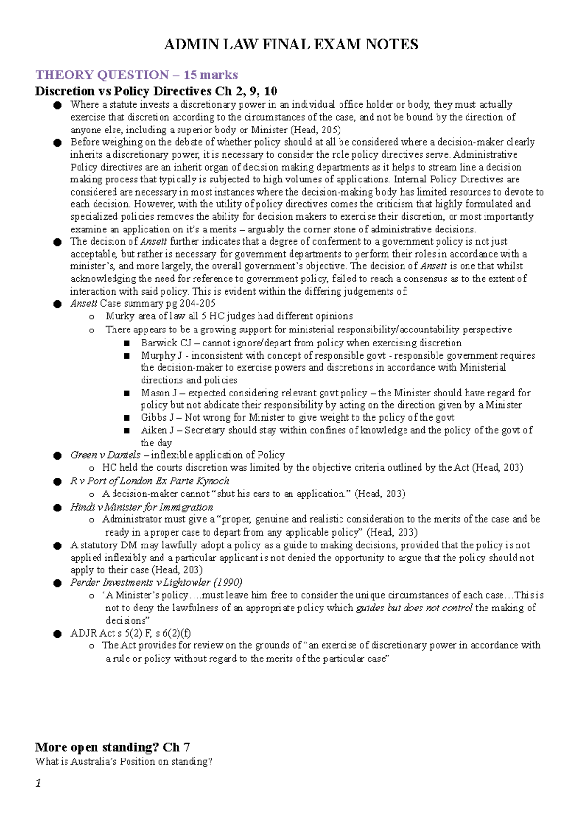 Admin LAW Final EXAM Notes - ADMIN LAW FINAL EXAM NOTES THEORY QUESTION ...