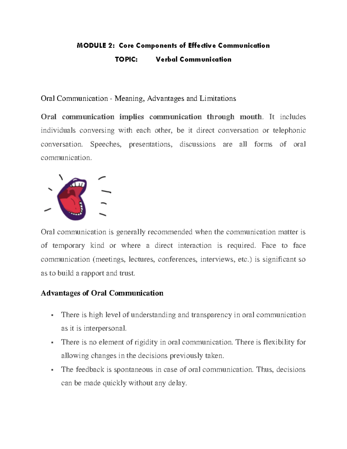 Lesson Seven- Verbal Communication - MODULE 2: Core Components of ...
