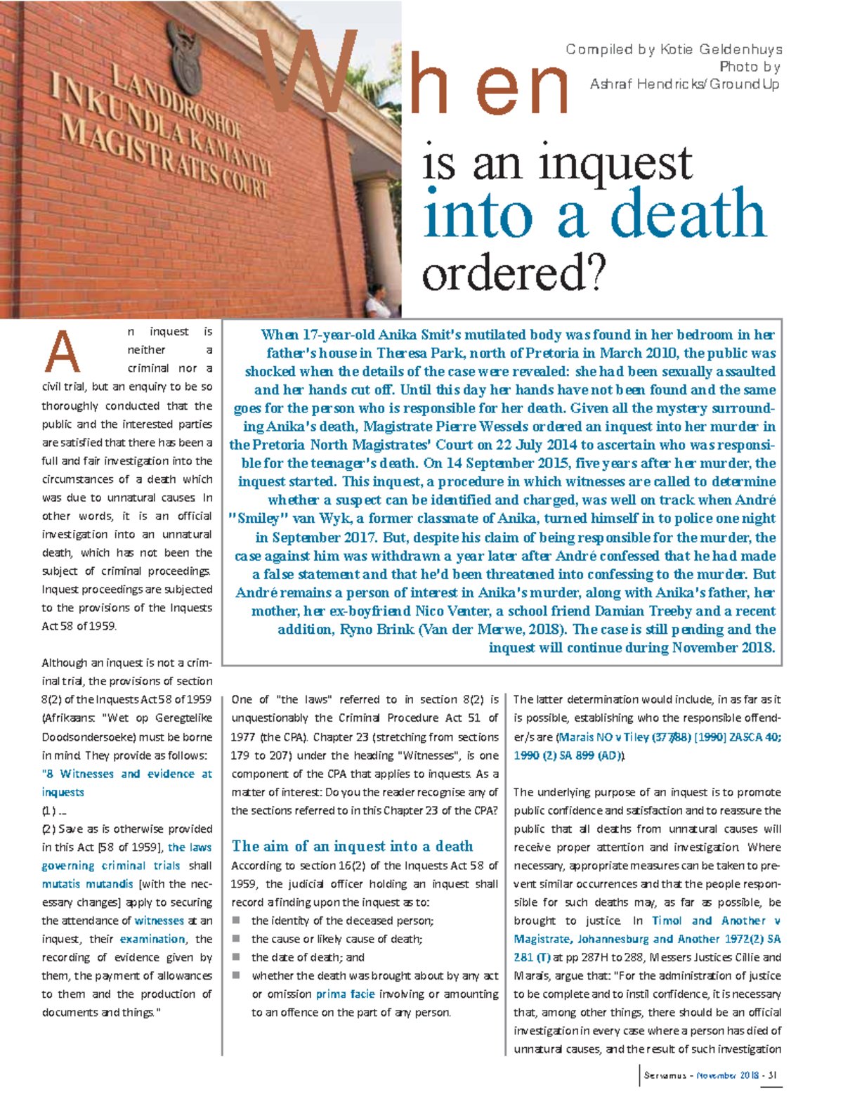 Chapter 1 judicial inquest 2 nd - Servamus - No vember 2018 - 31 is an ...