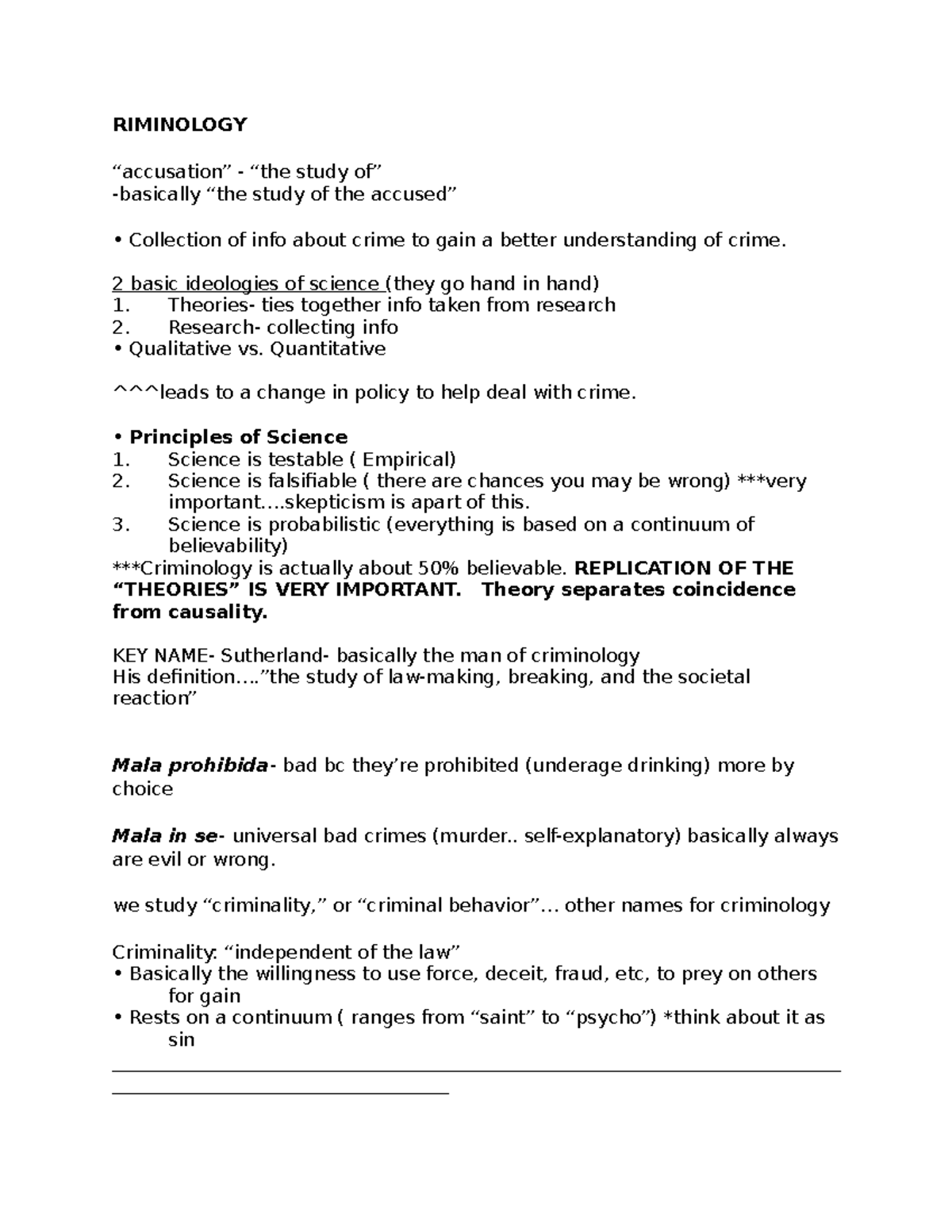 CRiminology lecture notes - RIMINOLOGY study study of the Collection of ...