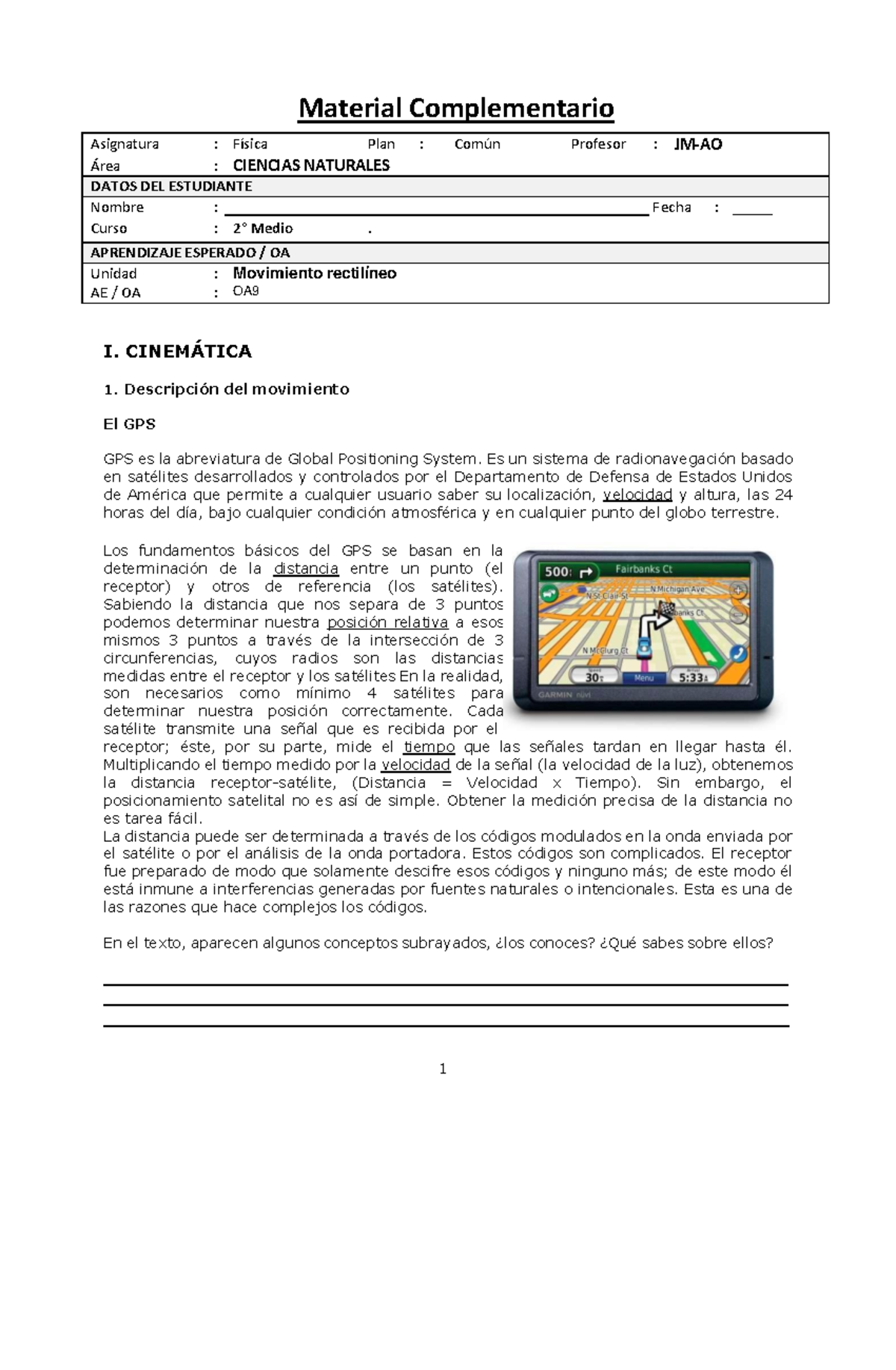 Cinemática módulo de aprendizaje - Material Complementario Asignatura : Física Plan : Común ...