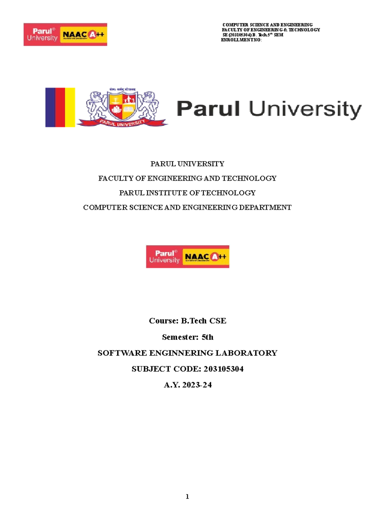 Final-SE-PR - FACULTY OF ENGINEERING & TECHNOLOGY SE (203105304) B ...