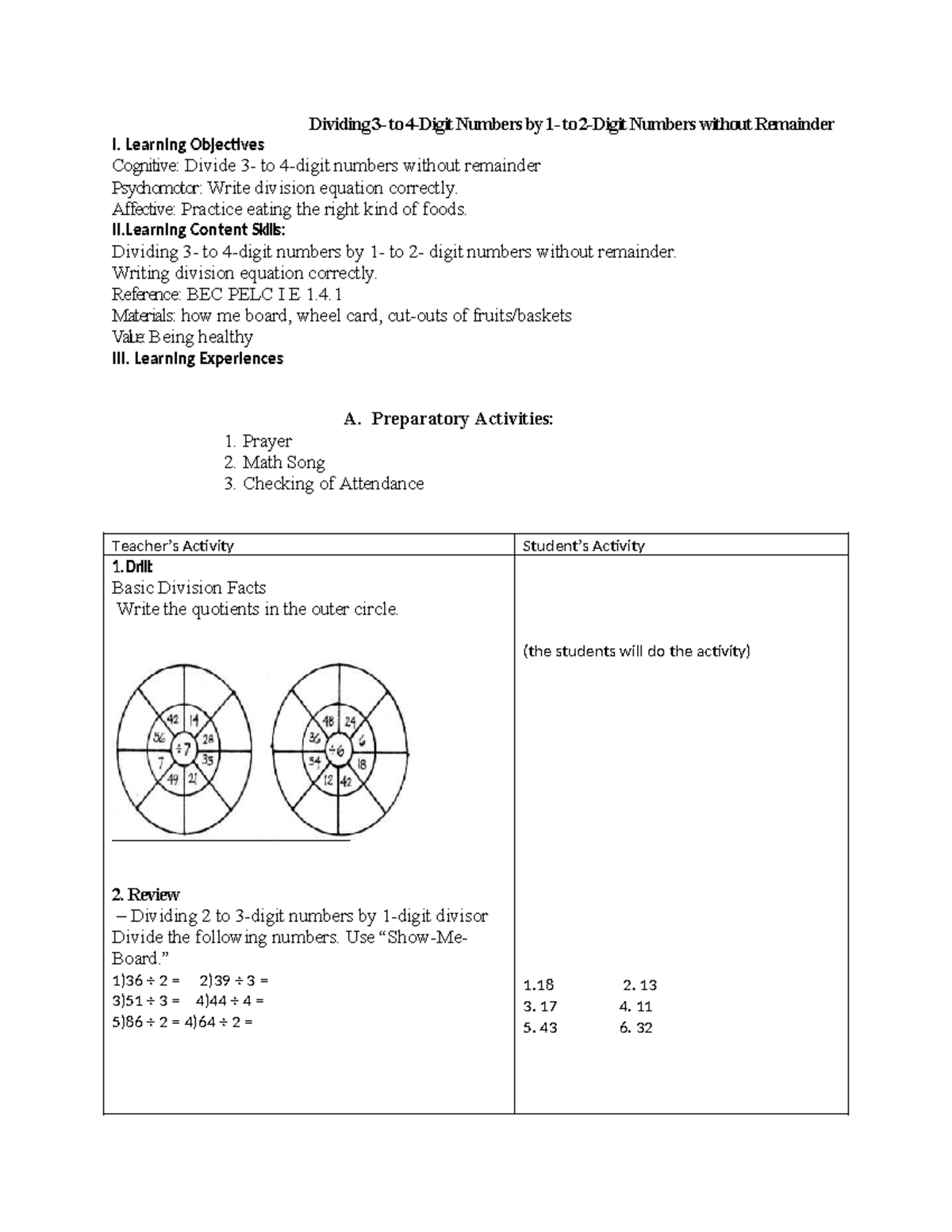 Dividing - Detailed lesson plan in Math - Dividing 3- to 4-Digit ...