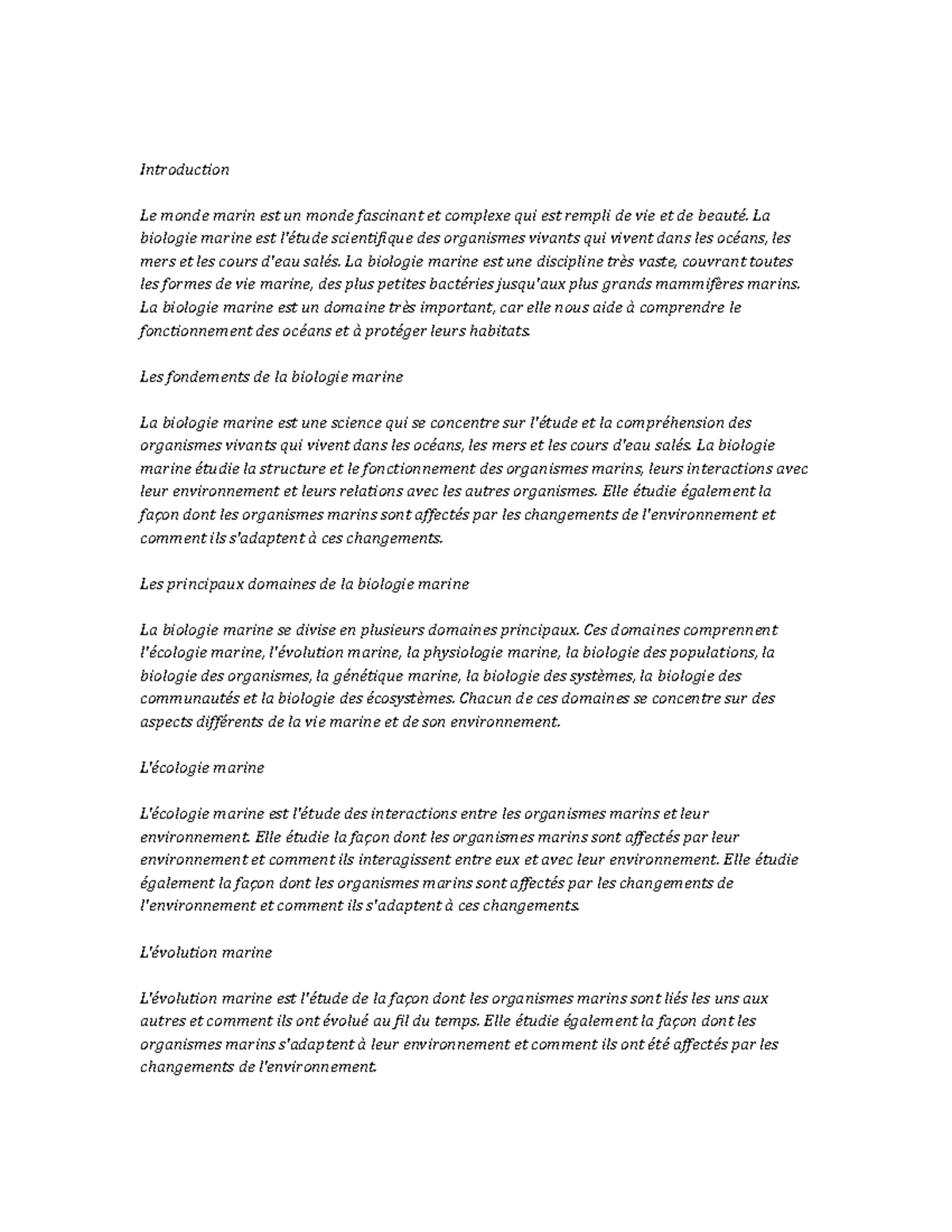 Marine Biology Study Notes - Introduction Le monde marin est un monde ...