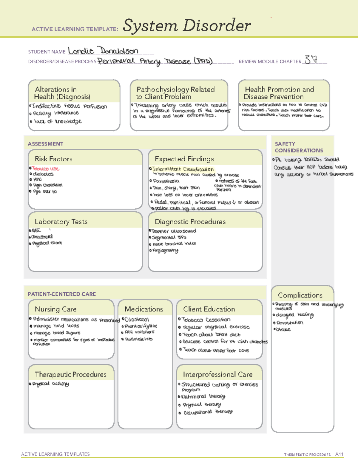 PAD Concept MAP - ACTIVE LEARNING TEMPLATES TherapeuTic procedure A ...
