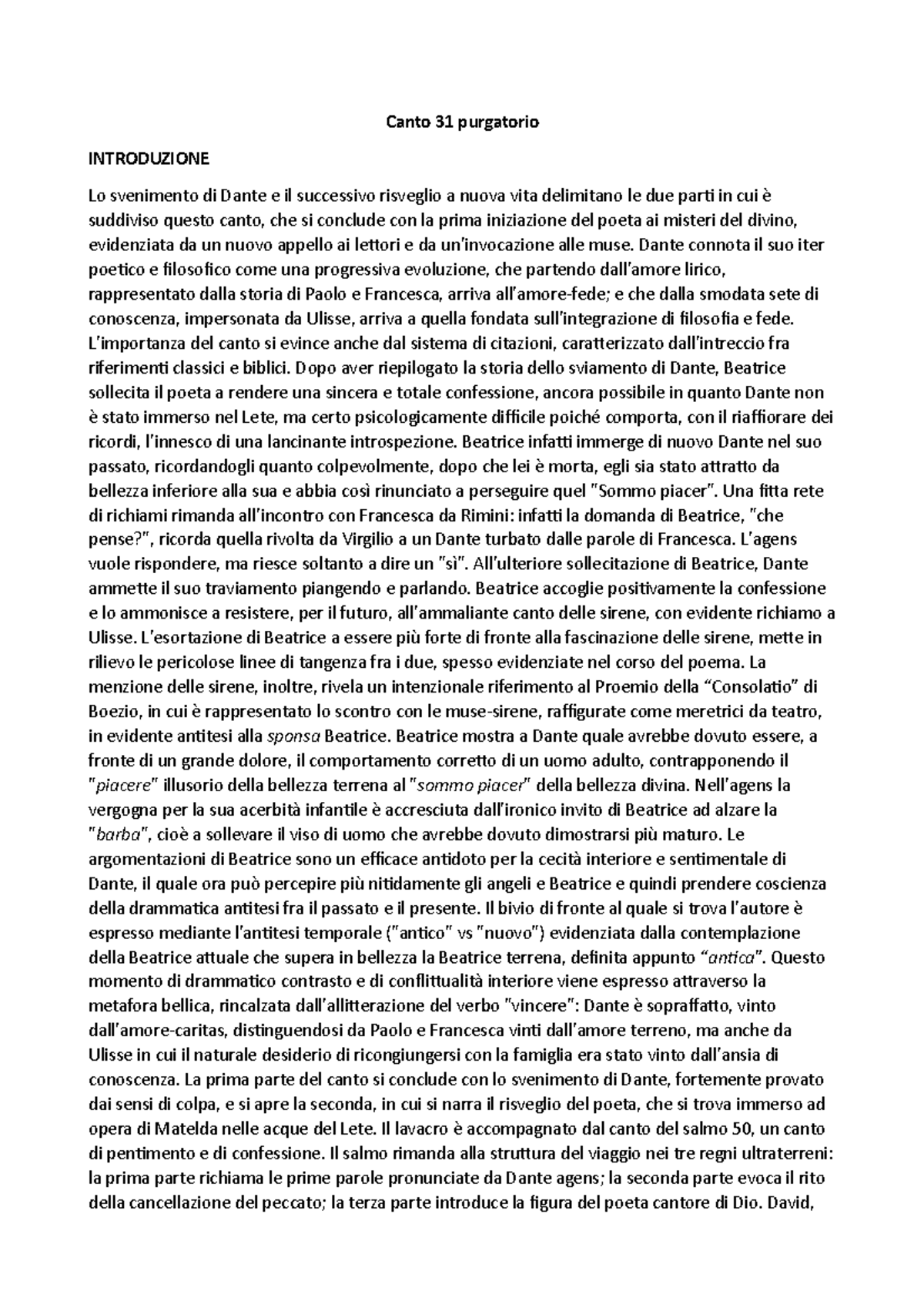 Canto XXXI purgatorio - riassunto - Canto 31 purgatorio INTRODUZIONE Lo ...