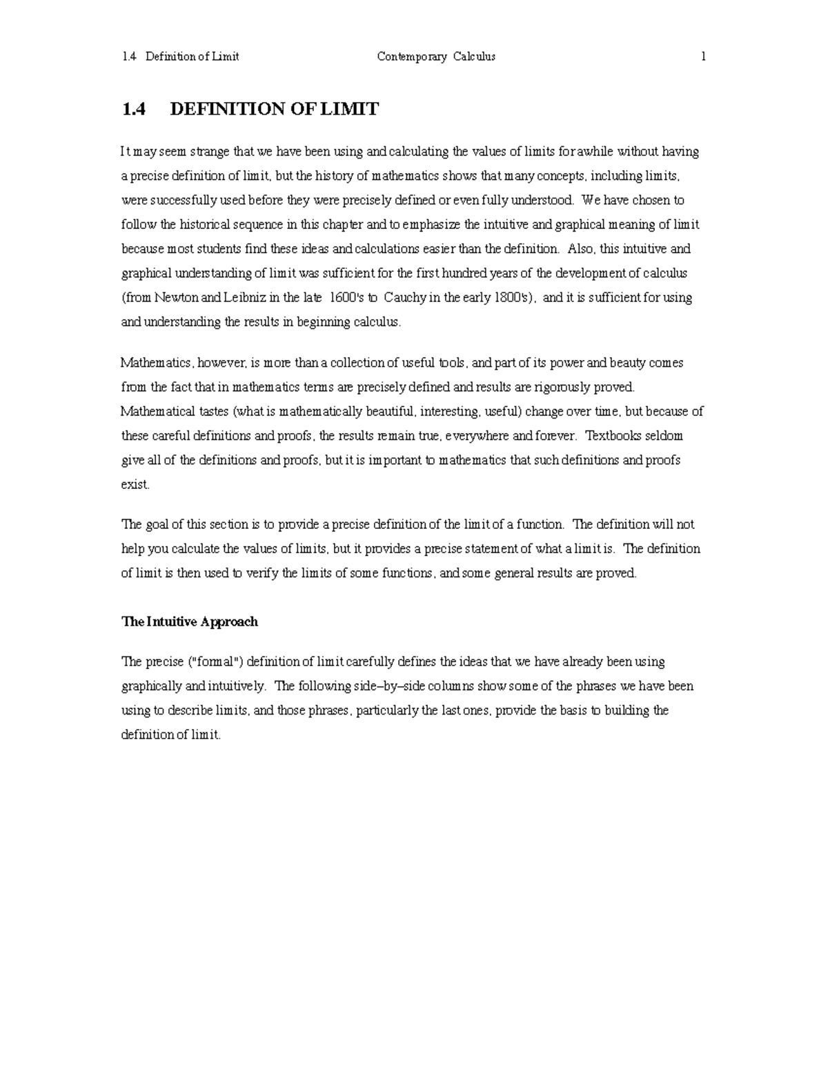 Week013-Course Module-Definition Of Limit - 1 DEFINITION OF LIMIT It ...