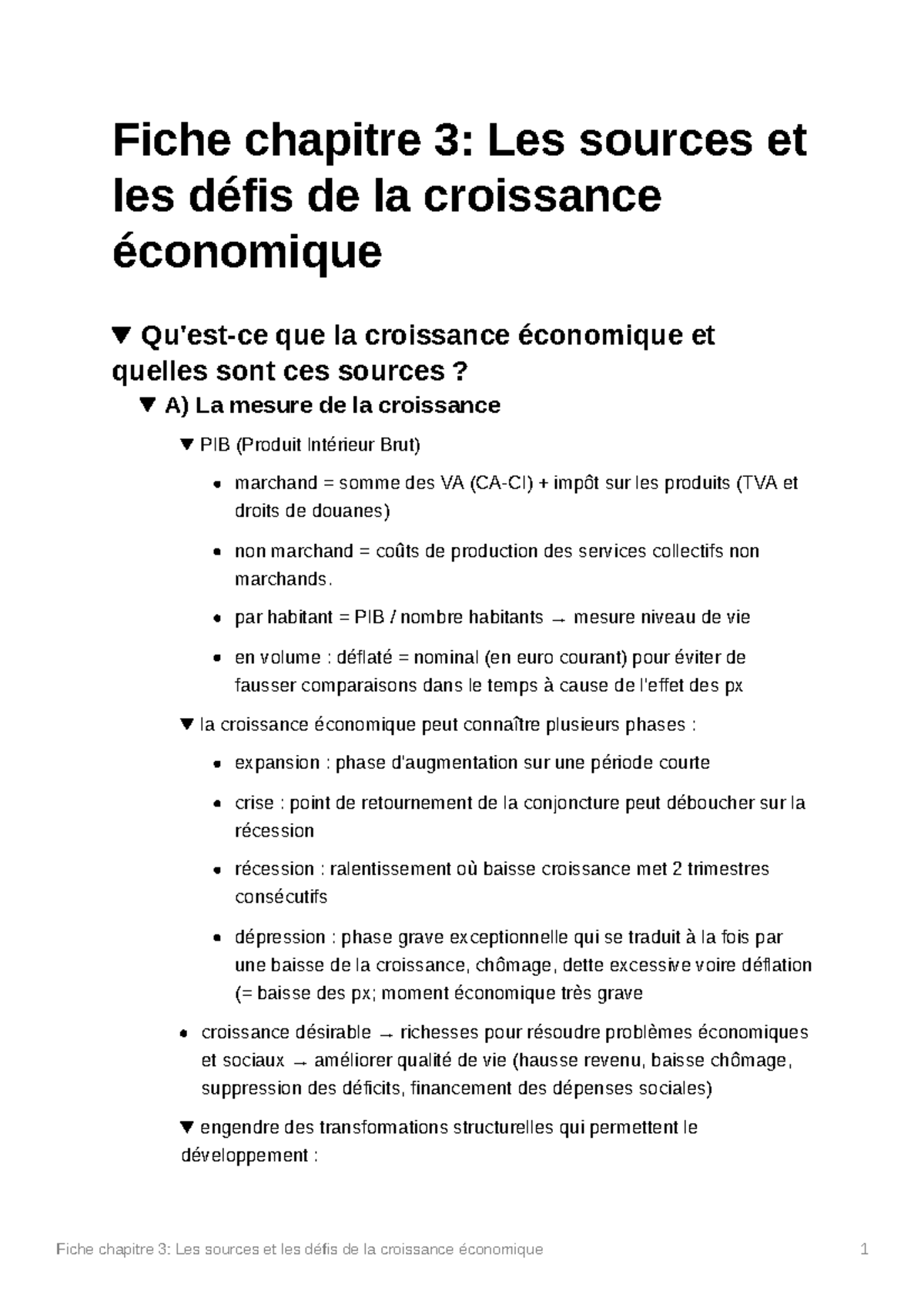 SES (fiche chapitre) - Croissance économique - Fiche chapitre 3: Les sources et les défis de la ...