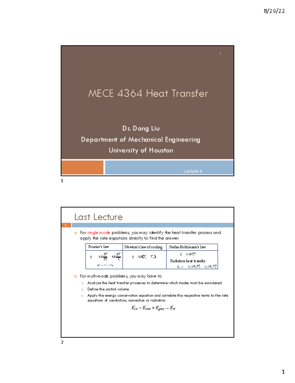 Lecture 4 Conduction - Heat transfer course notes - MECE 4364 Heat ...