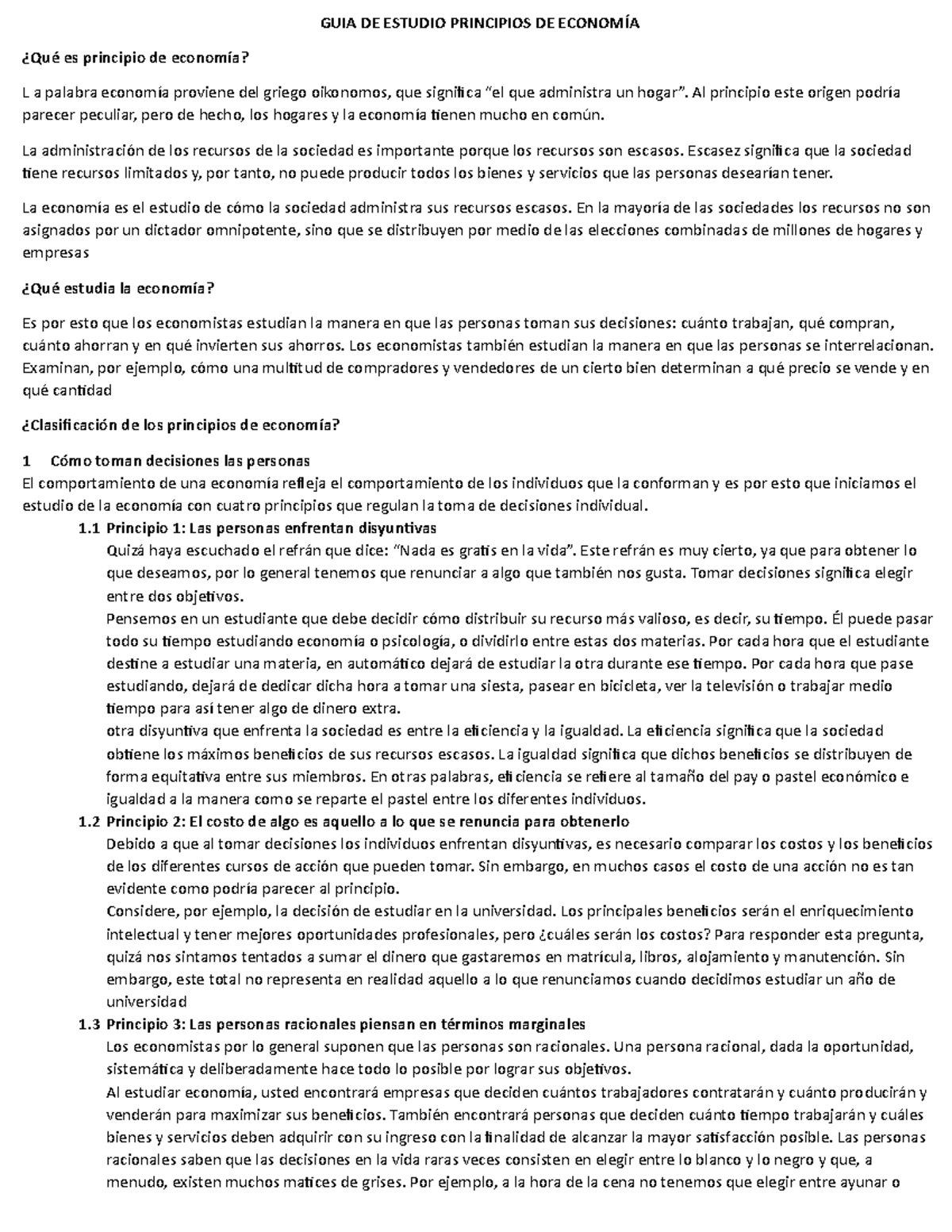GUIA DE Estudio Principios DE Economía - GUIA DE ESTUDIO PRINCIPIOS DE ECONOMÍA ¿Qué es ...
