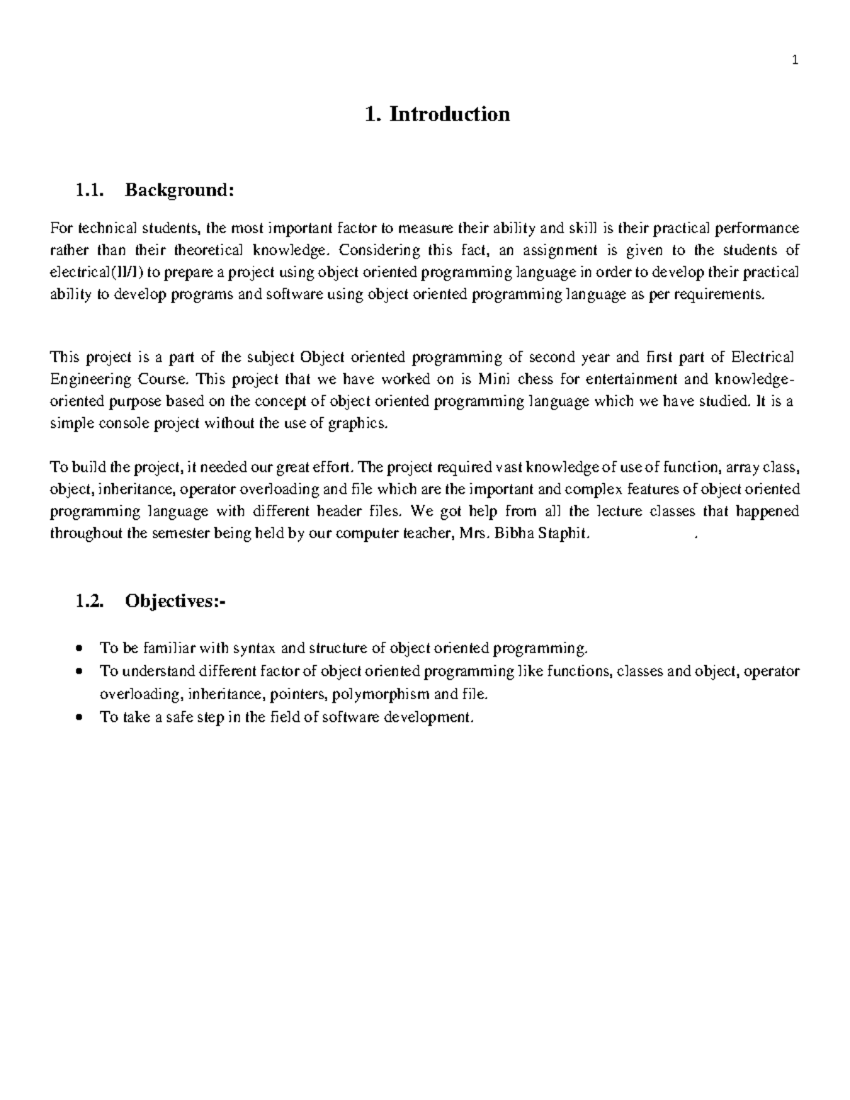 Mini chess report - 1. Introduction 1. Background: For technical ...