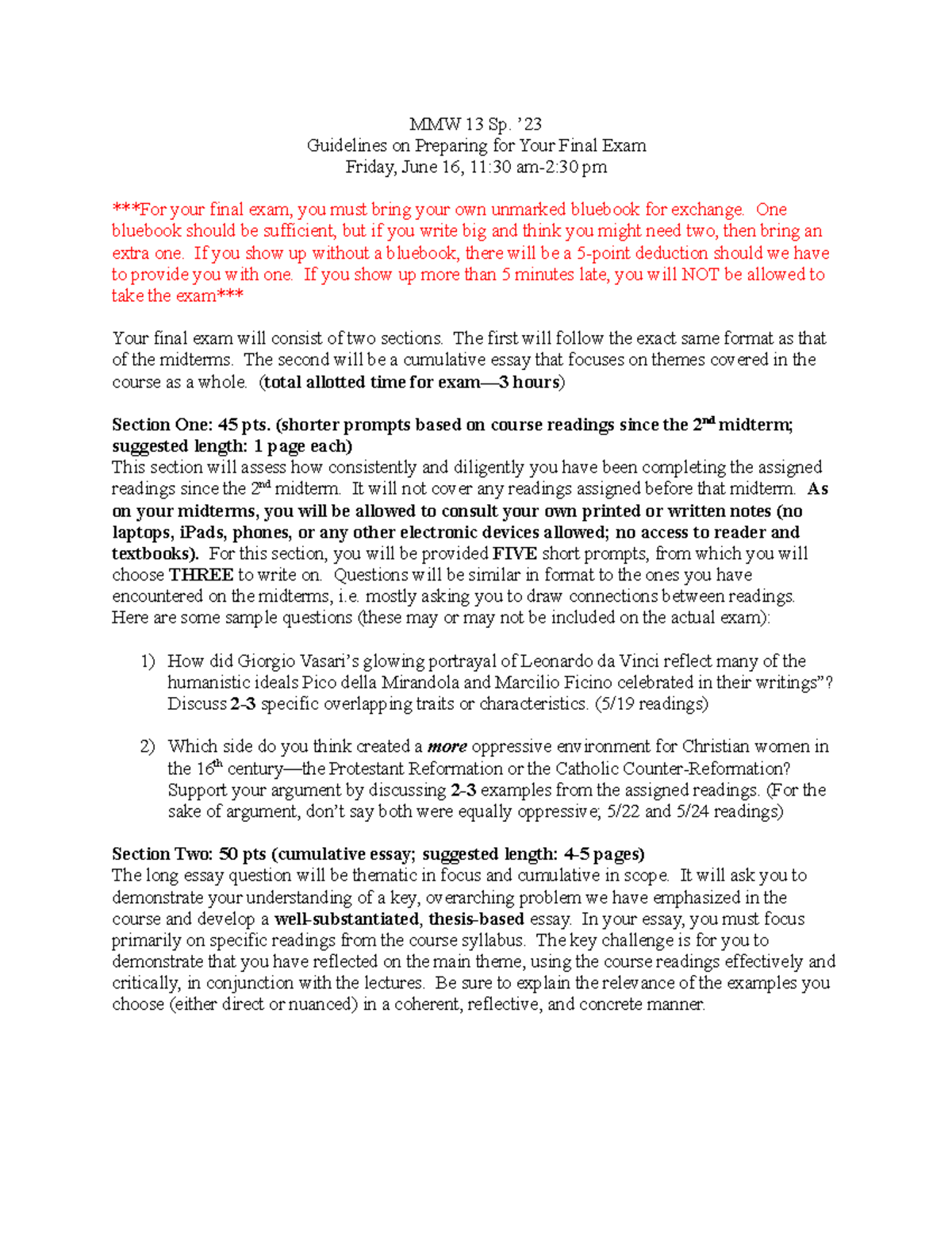 Guidelines for Preparing for Your Final Exam (MMW13 Sp. '23) - MMW 13 ...