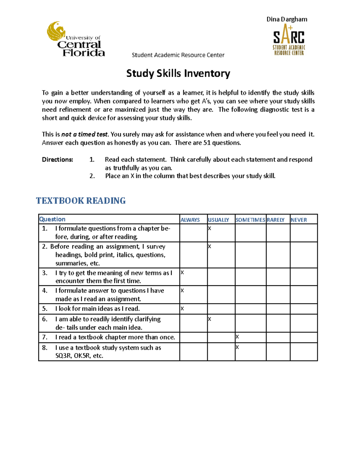 Inventory of College Level Study Skills - Study Skills Inventory To ...